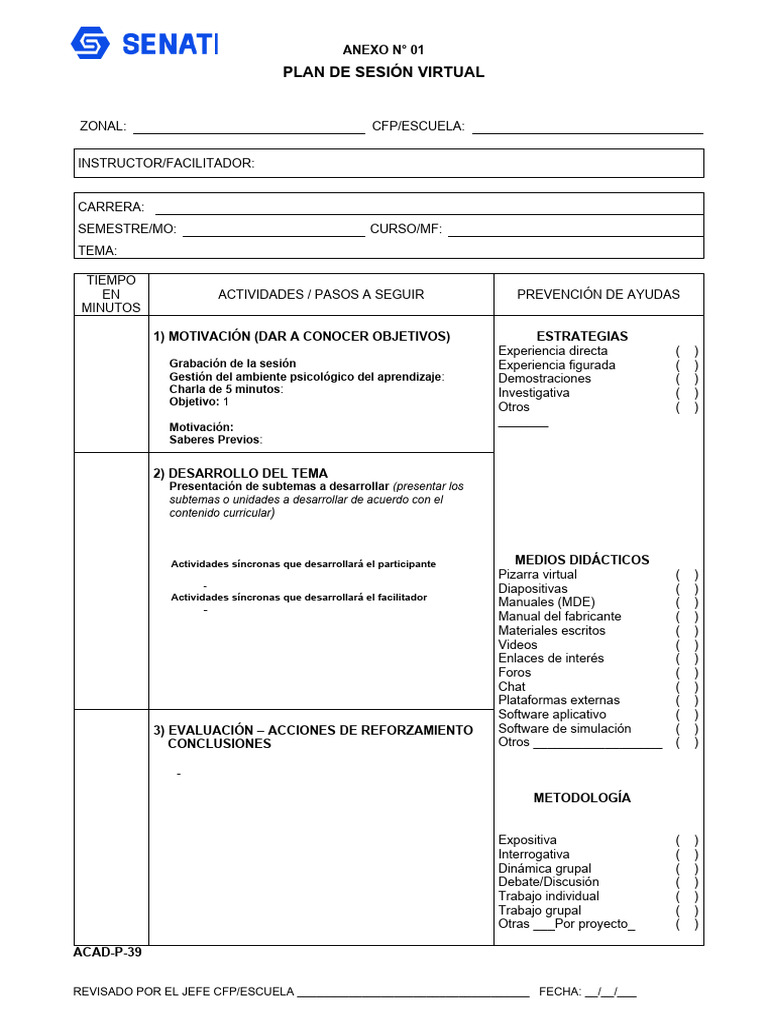 Formato-Plan de Sesion-VIR | PDF | Aprendizaje | Cognición