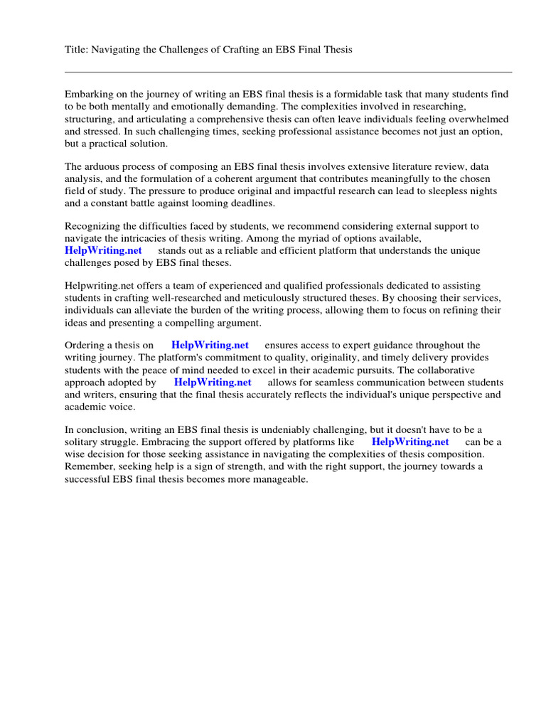 Ebs Final Thesis | PDF