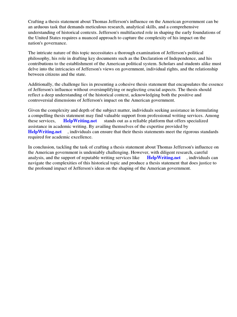 Thesis Statement About Jeffersons Influence On American Government ...