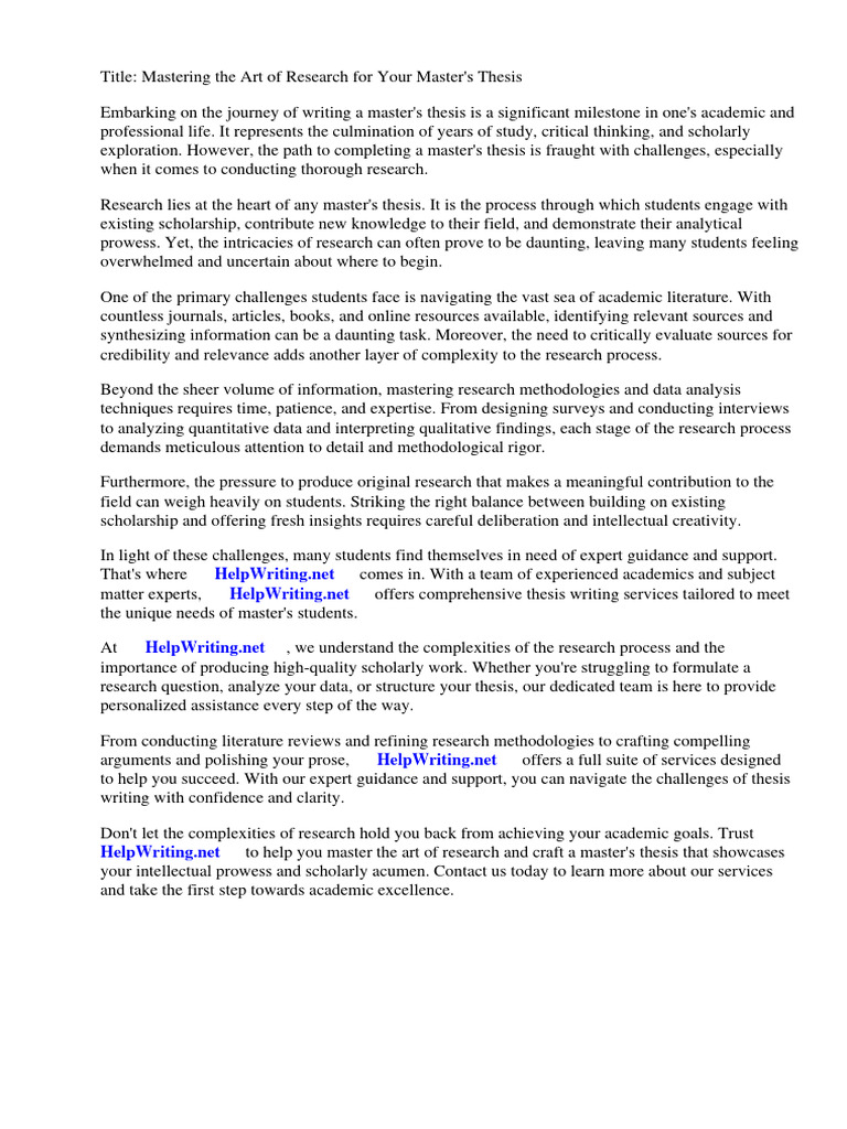 How To Do Research For A Masters Thesis | PDF