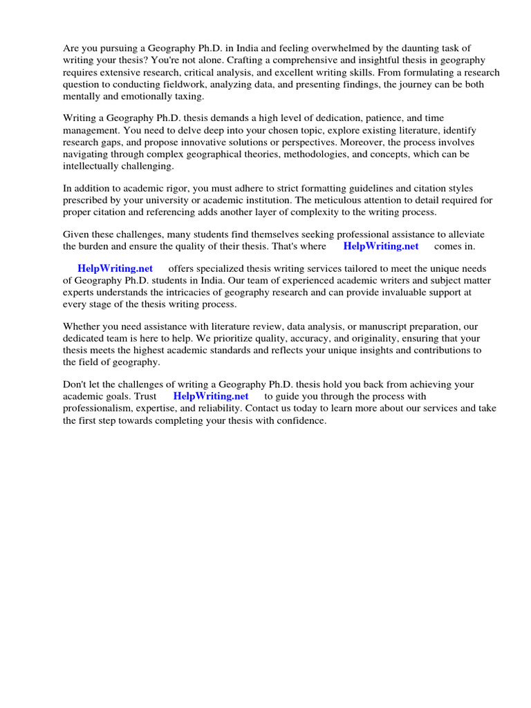 Geography Phd Thesis in India | PDF | Thesis | Doctor Of Philosophy