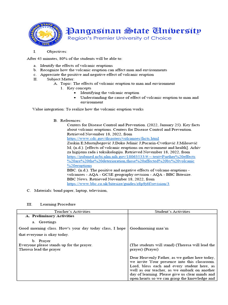 Detailed-Lesson-Plan-about-in-Volcanism | PDF