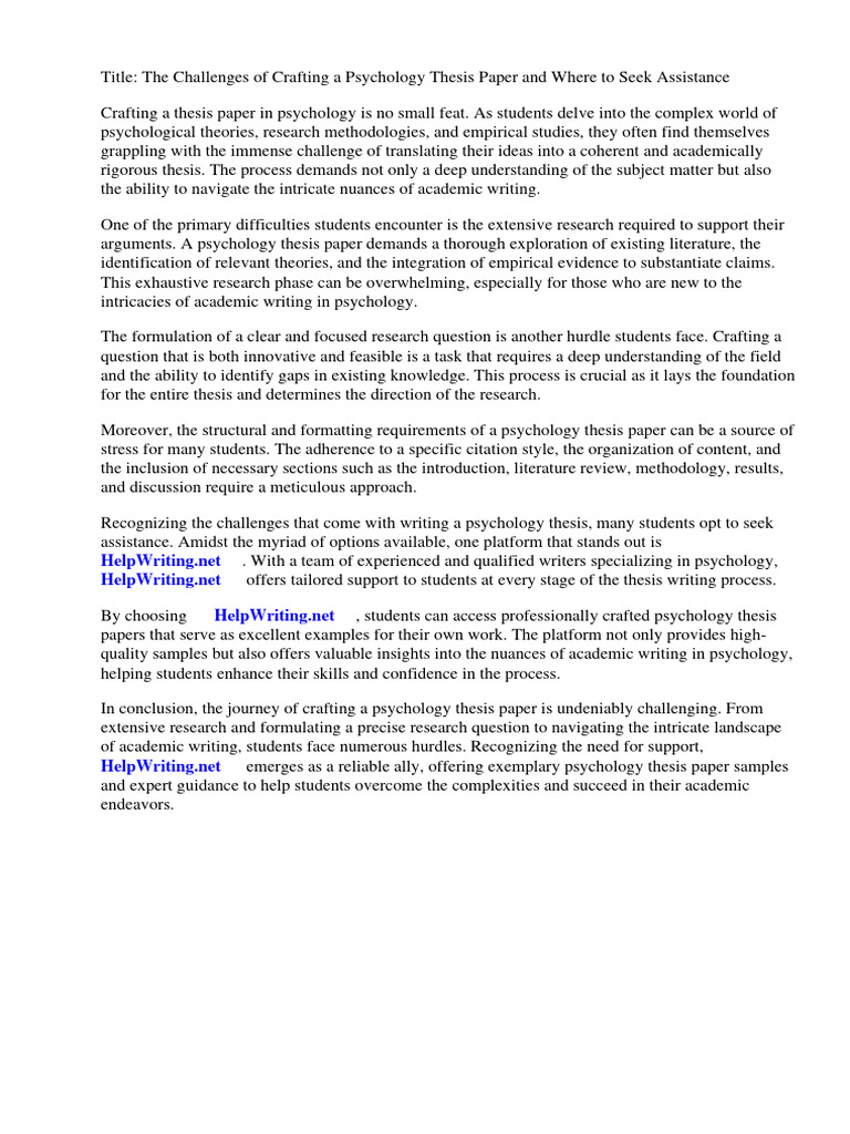 Psychology Thesis Paper Sample | Download Free PDF | Psychology | Essays