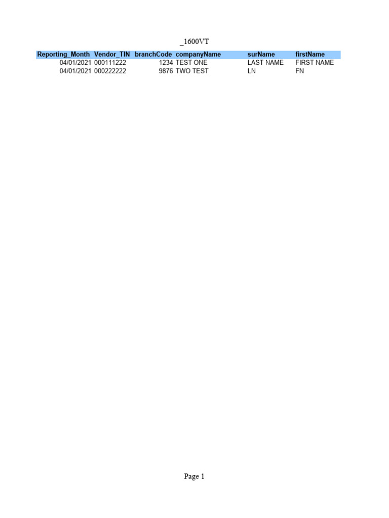 1600VT Form Data Overview | PDF | Finance & Money Management