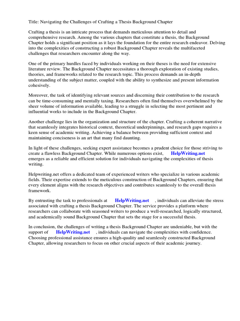 Thesis Background Chapter | PDF