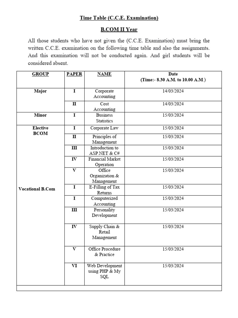 II Year and III Year Time Table 23-24 CCE-1 | PDF | Accounting | Taxes