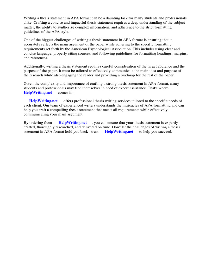 Writing a Thesis Statement in Apa Format | PDF | Apa Style | Citation