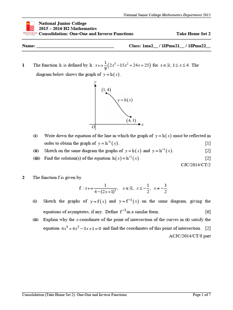 Set 2 (One-One and Inverse Functions) | PDF | Function (Mathematics) | Domain Of A Function