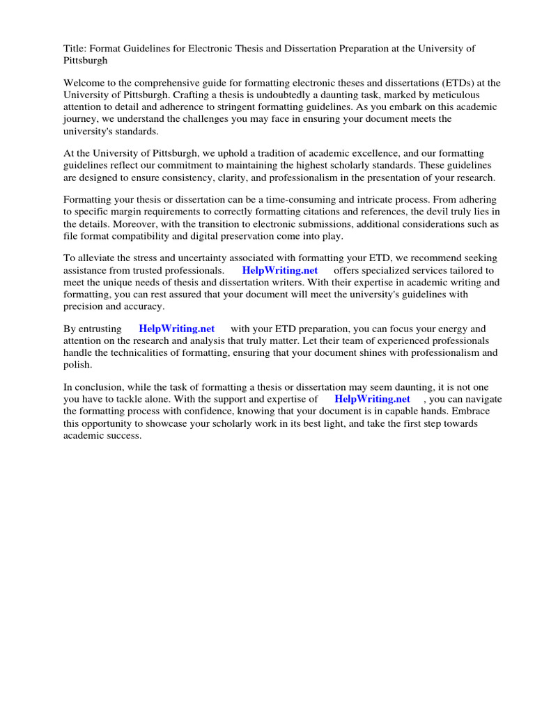Format Guidelines For Electronic Thesis and Dissertation Preparation at The University of ...