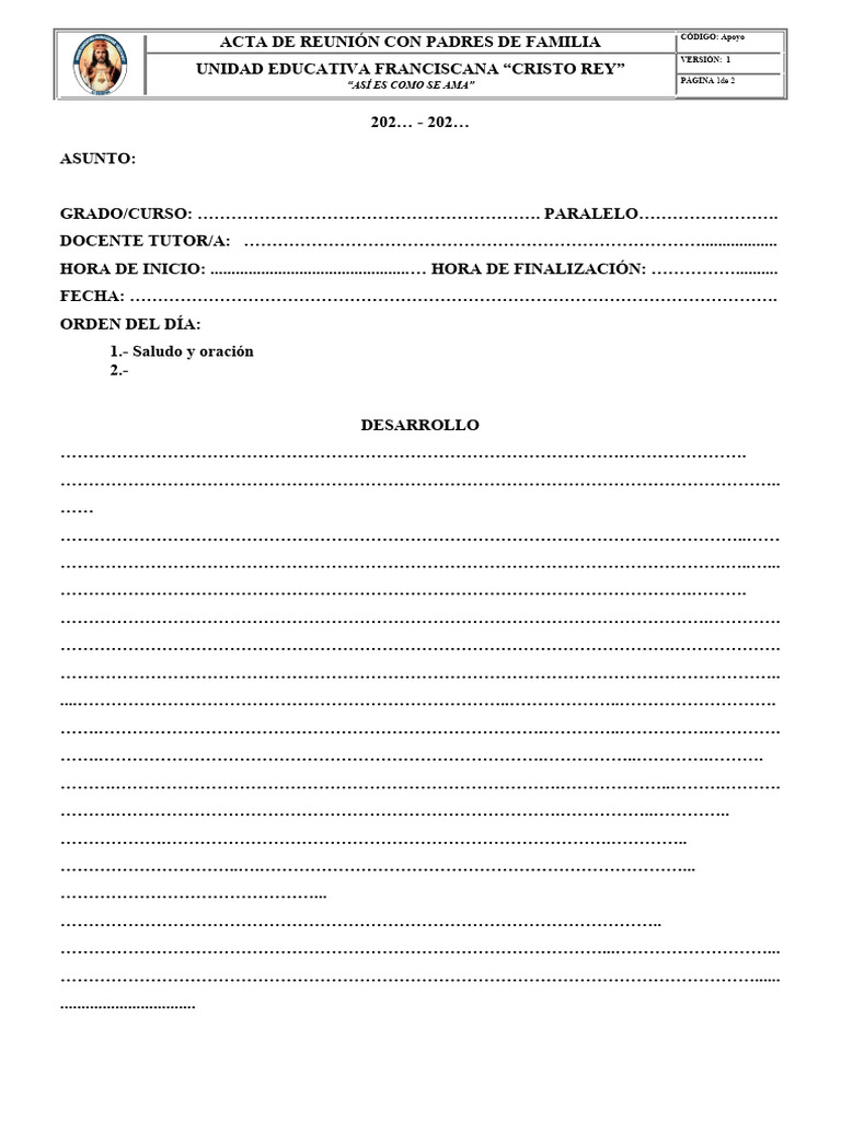 Acta de Reunión Con Padres Familia | PDF