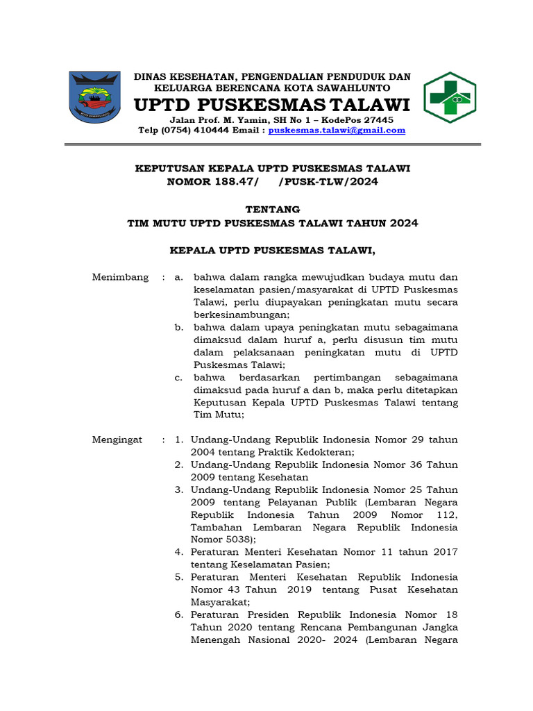 SK Tim Mutu PKM Talawi 2024 | PDF