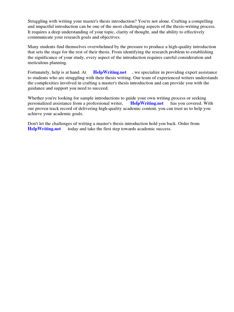 Master Thesis Introduction Samples | PDF | Thesis | Zimbabwe