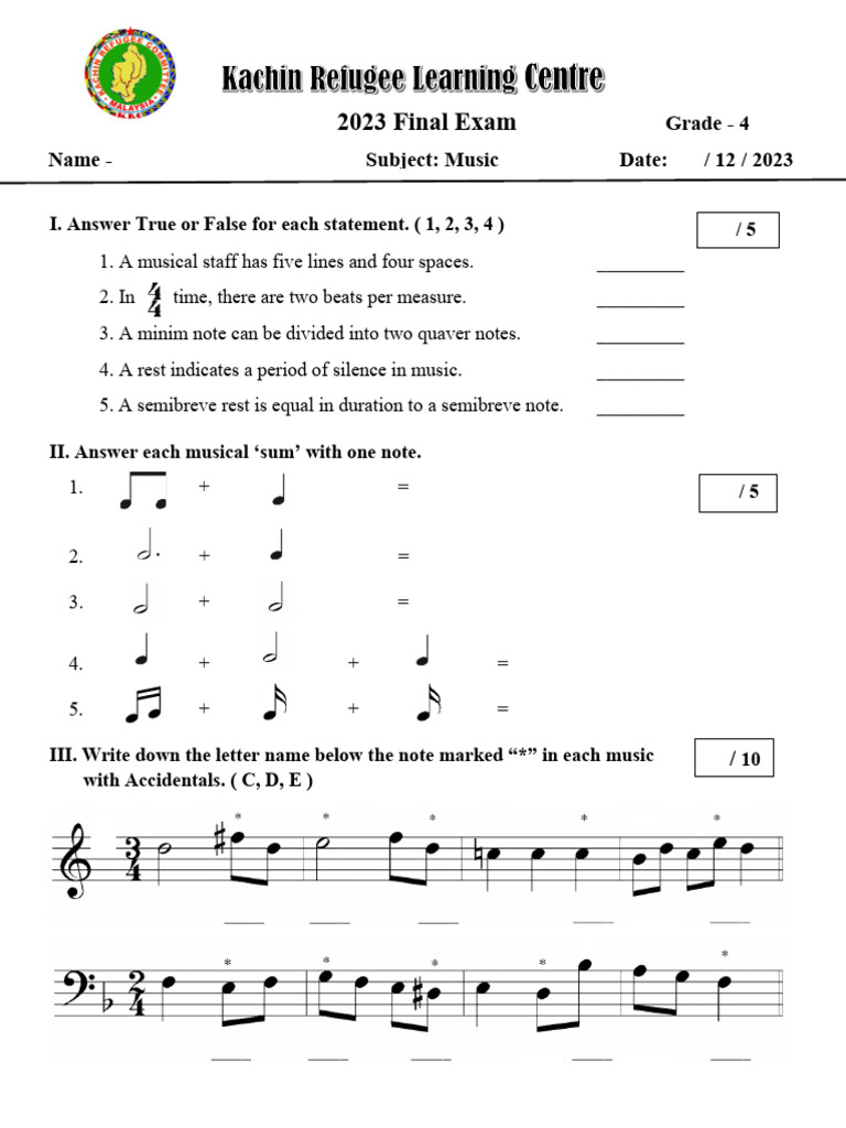 Grade 4 Music Exam Paper | PDF | Tempo | Music Theory