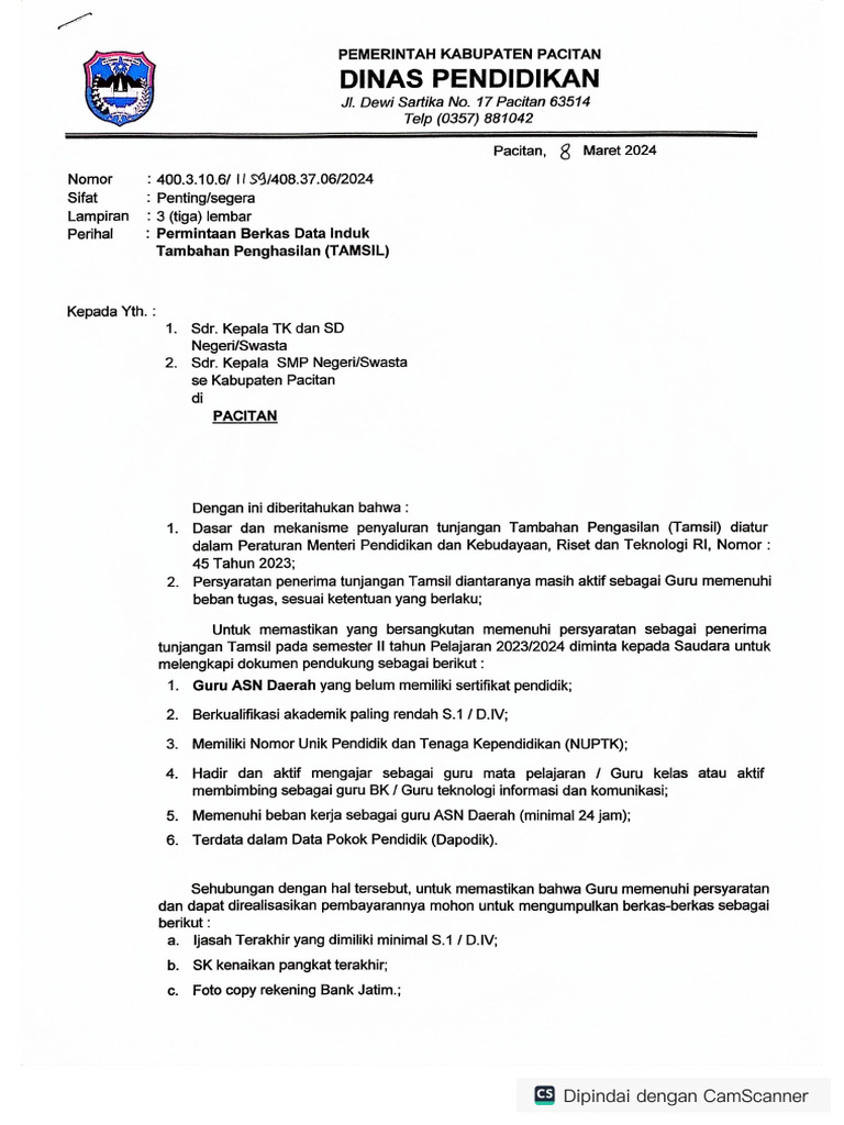 Surat Tamsil SM1 2024 | PDF