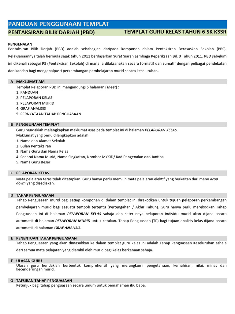 Templat Pelaporan PBD Tahun 6u 082023 | PDF