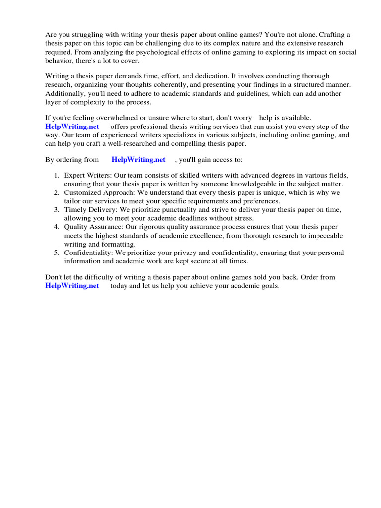 Thesis Paper About Online Games | PDF | Video Games | Thesis