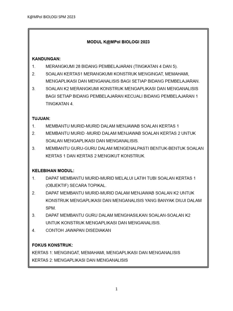 Modul Kampoi Biologi 2023 | PDF