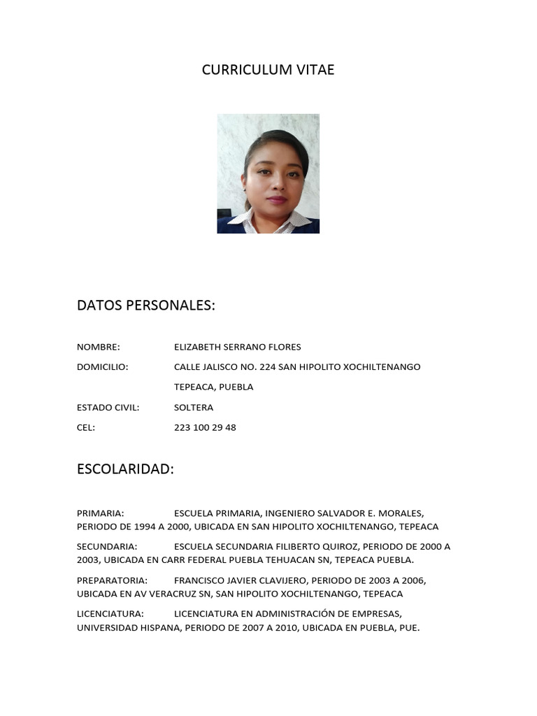 Curriculum Vitae Elizabeth | PDF