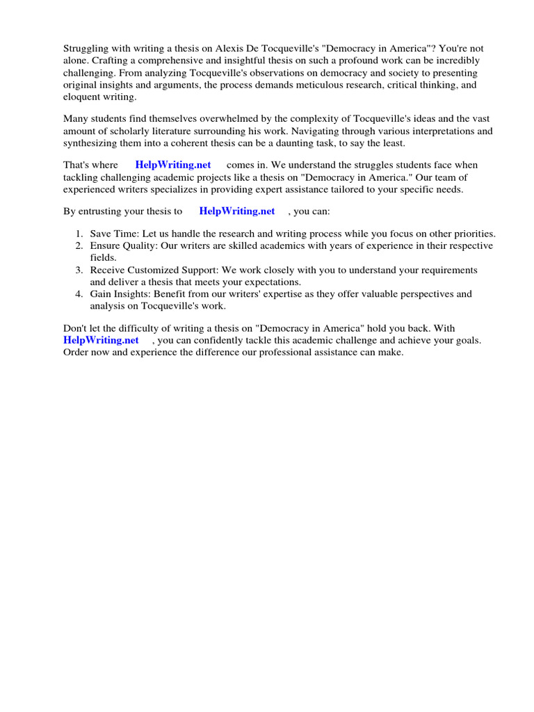 Alexis de Tocqueville Democracy in America Thesis | PDF | Social ...