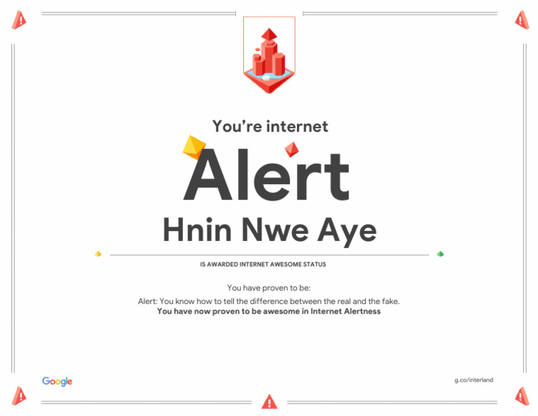 Google Interland Hnin Nwe Aye Certificate of Alertness | PDF | Law