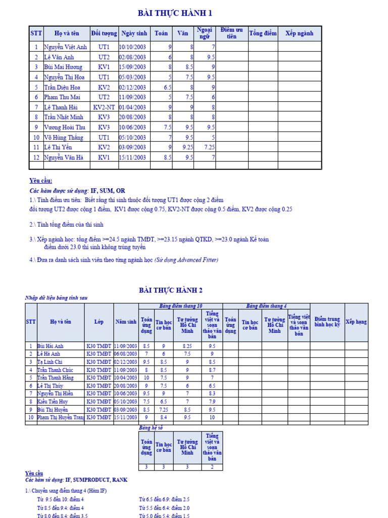 05 - Bai Tap Thuc Hanh Excel | PDF