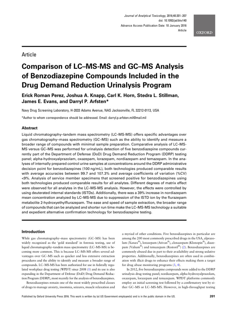 Comparison of LC-MS-MS and GC-MS Analysis of Benzodiazepine Compounds ...