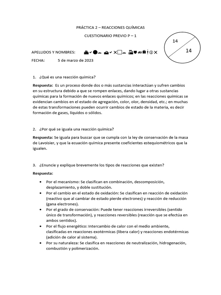 PRÁCTICA 2 Lab qmc100 | Descargar gratis PDF | Redox | Reacciones químicas