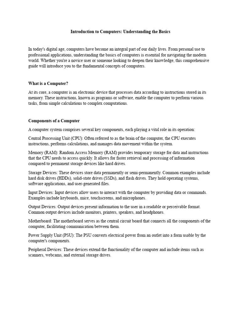 Introduction To Computers | PDF | Operating System | Computer Data Storage