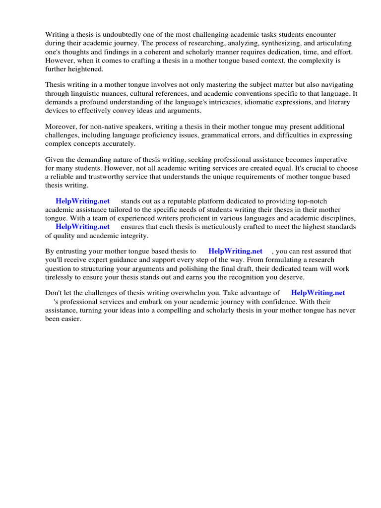 Mother Tongue Based Thesis | PDF | First Language | English Language