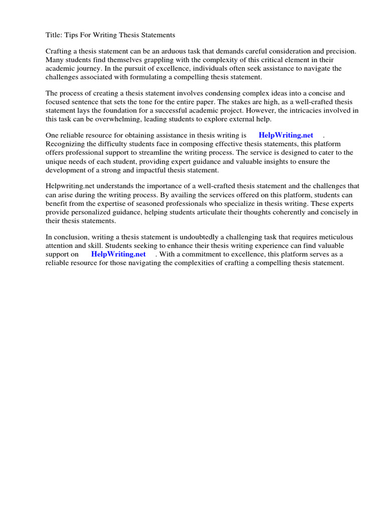 Tips for Writing Thesis Statements | PDF | Essays | Thesis