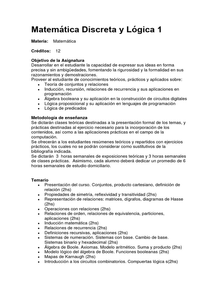 Matemática Discreta y Lógica 1 | PDF | Lógica matemática | Matemáticas discretas