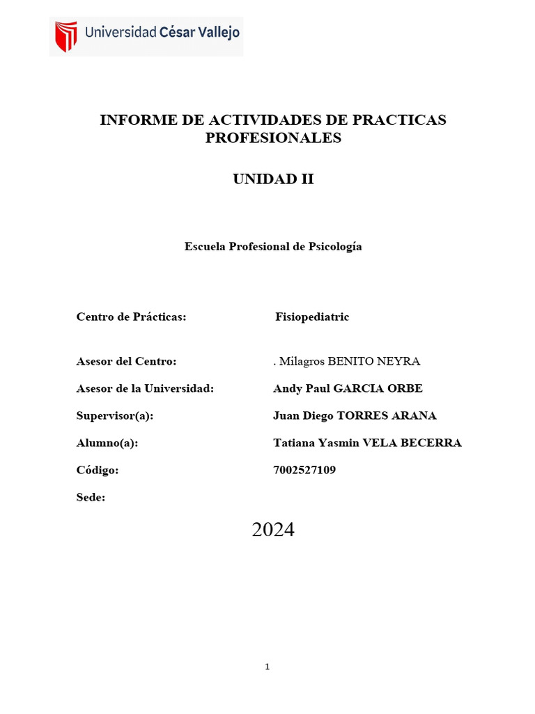 Modelo de Informe de Actividades Por Unidad 2024-I Ok | PDF | Terapia | Programas sociales