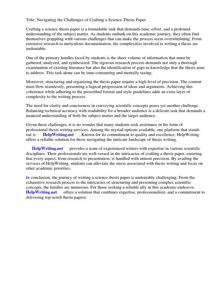 How To Write A Science Thesis Paper | PDF