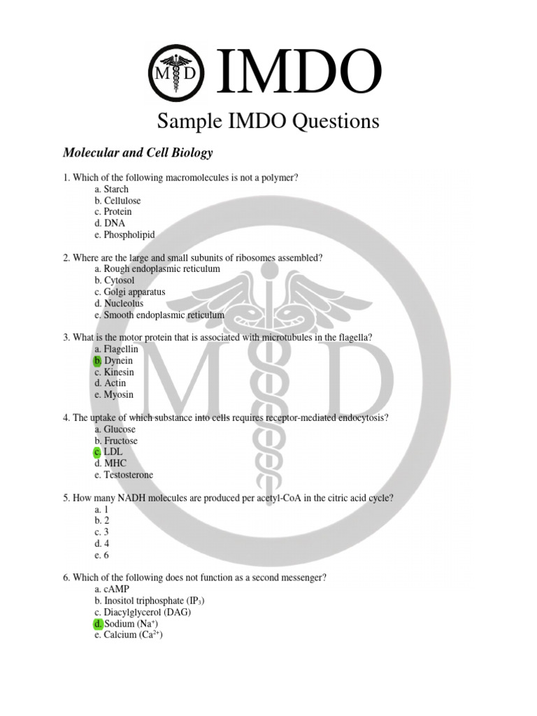IMDO Sample Questions: Biology Focus | PDF | Dna | Blood