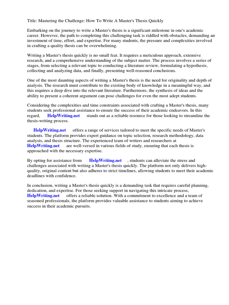How To Write A Masters Thesis Quickly | PDF | Computers