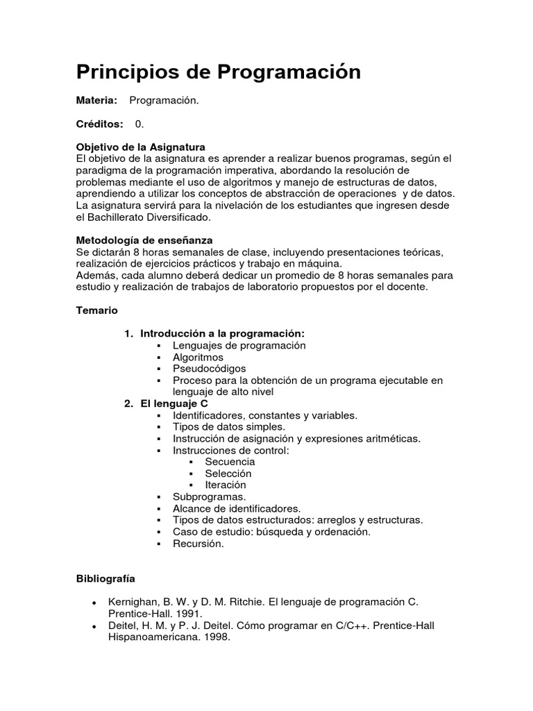 Principios de Programación | PDF | Lenguaje de programación | Programación de computadoras