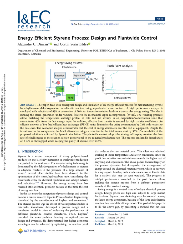 Energy Efficient Styrene Production Process | PDF | Chemical Reactor ...