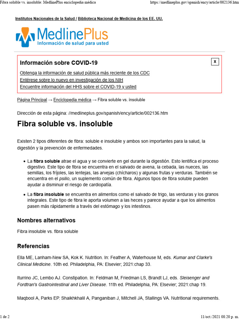 Diferencias entre fibra soluble e insoluble | PDF | Fibra dietética ...