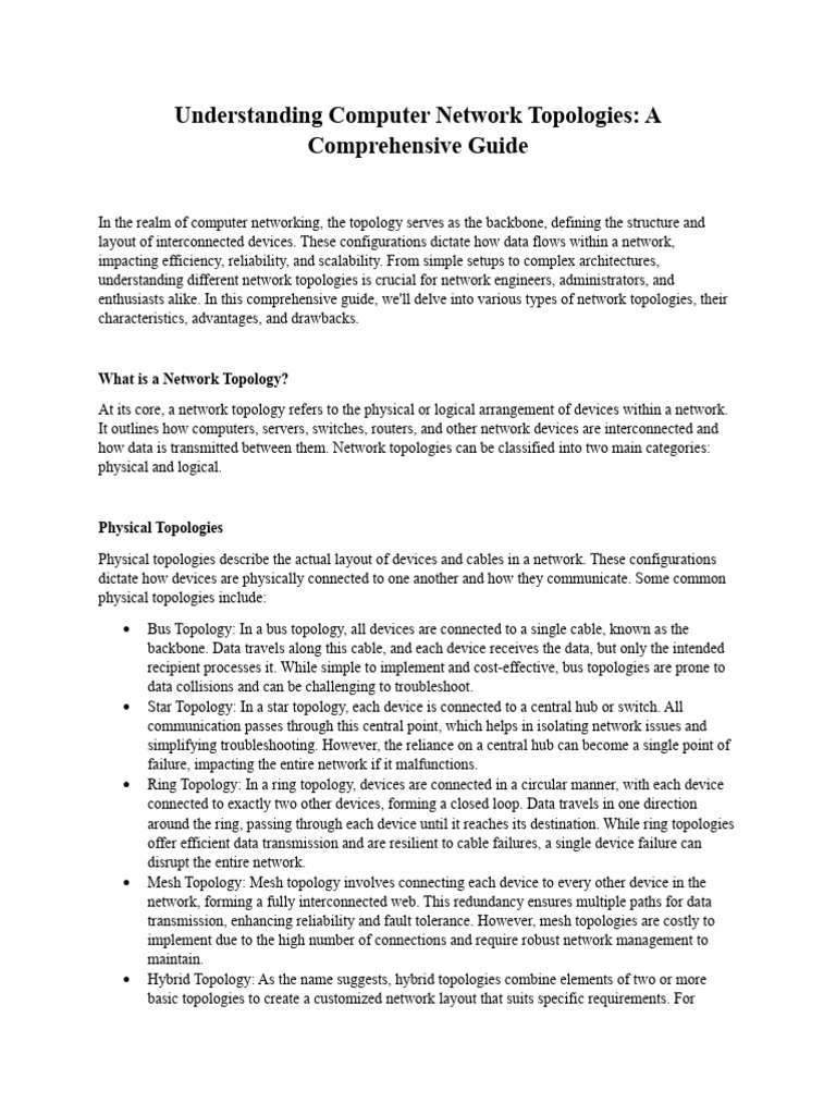 Understanding Computer Network Topologies - A Comprehensive Guide | PDF