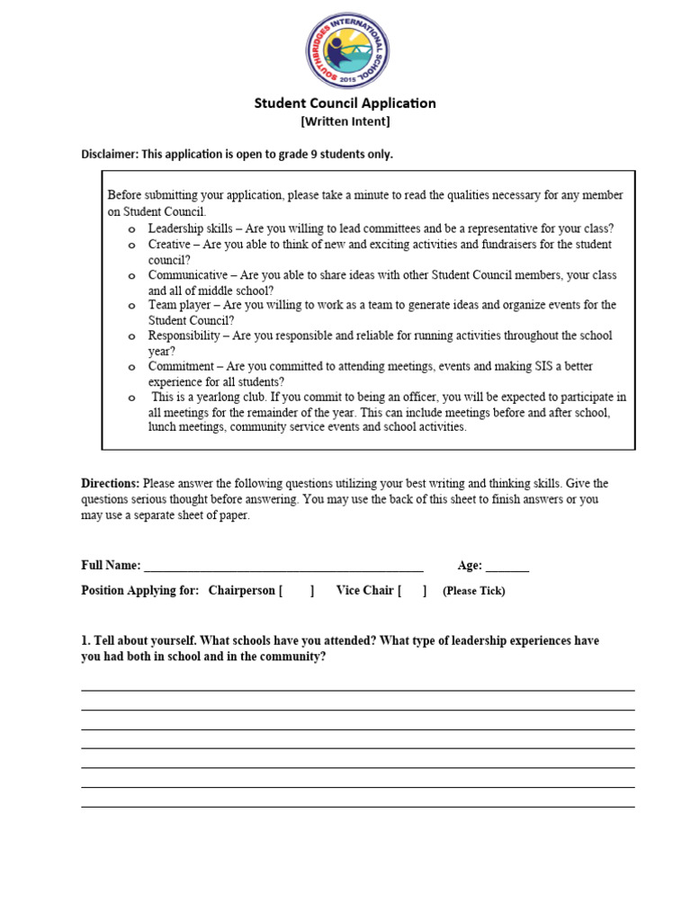 Council Application Form | PDF | Cognition