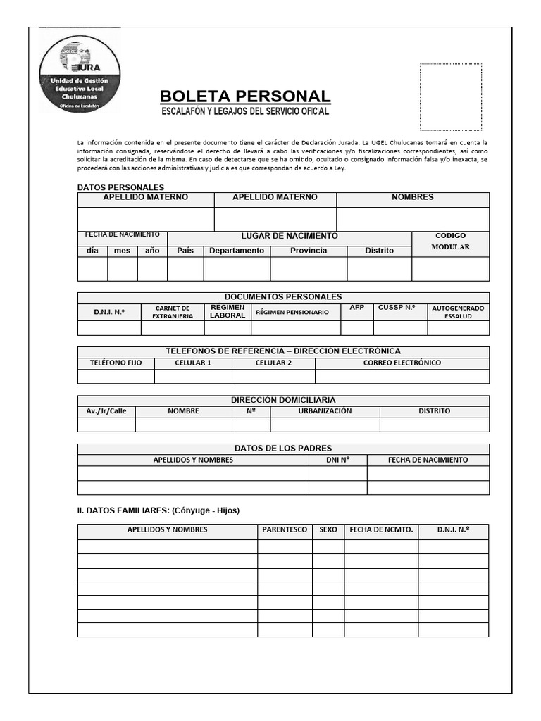 BOLETA PERSONAL para Llenar | PDF