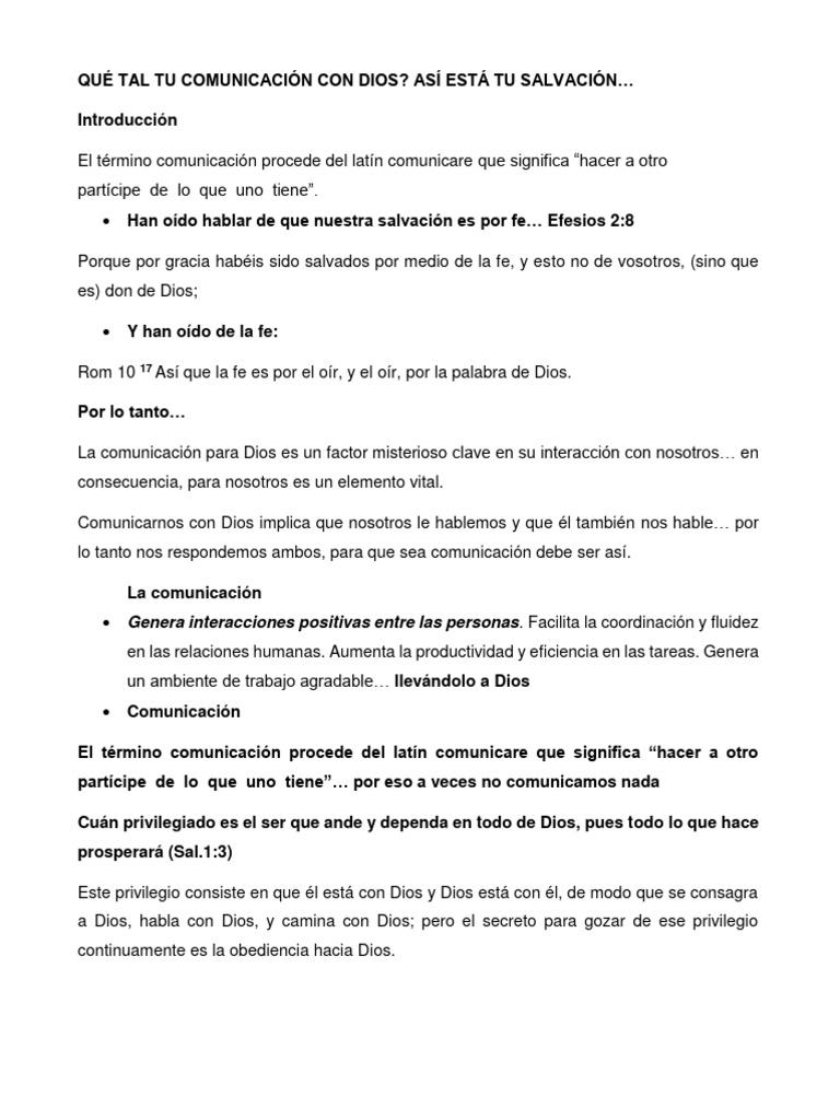 Qué Tal Tu Comunicacion Con Dios. Asi Esta Tu Salvación | PDF | Dios ...