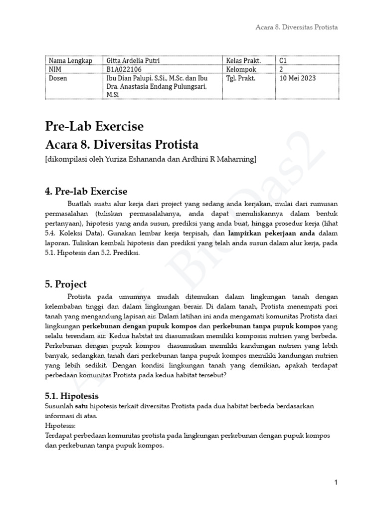 Gitta Ardelia Putri - Acara 8. Diversitas Protista - PreLab | PDF | Griya & Taman | Teknologi ...