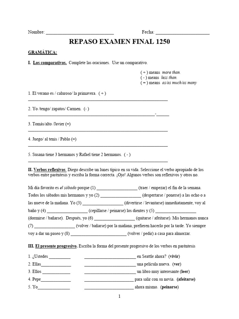 Spanish Review worksheet | PDF