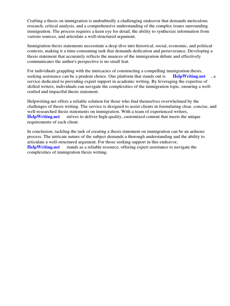 Immigration Thesis Statement Examples | PDF | Immigration | Thesis