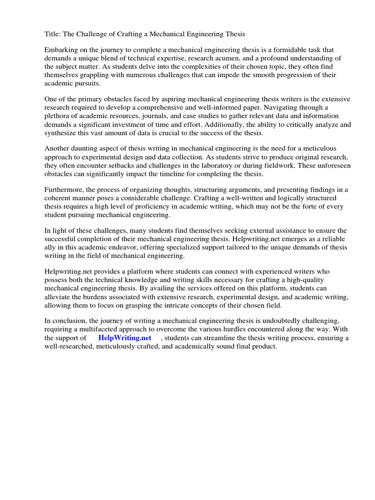 Mechanical Engineering Thesis Title | PDF
