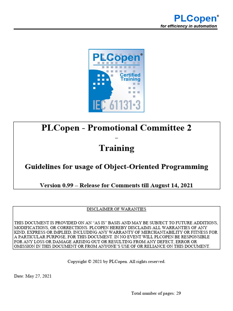 Plcopen Oop Guidelines Version 0.99 RFC | PDF | Class (Computer Programming) | Method (Computer ...