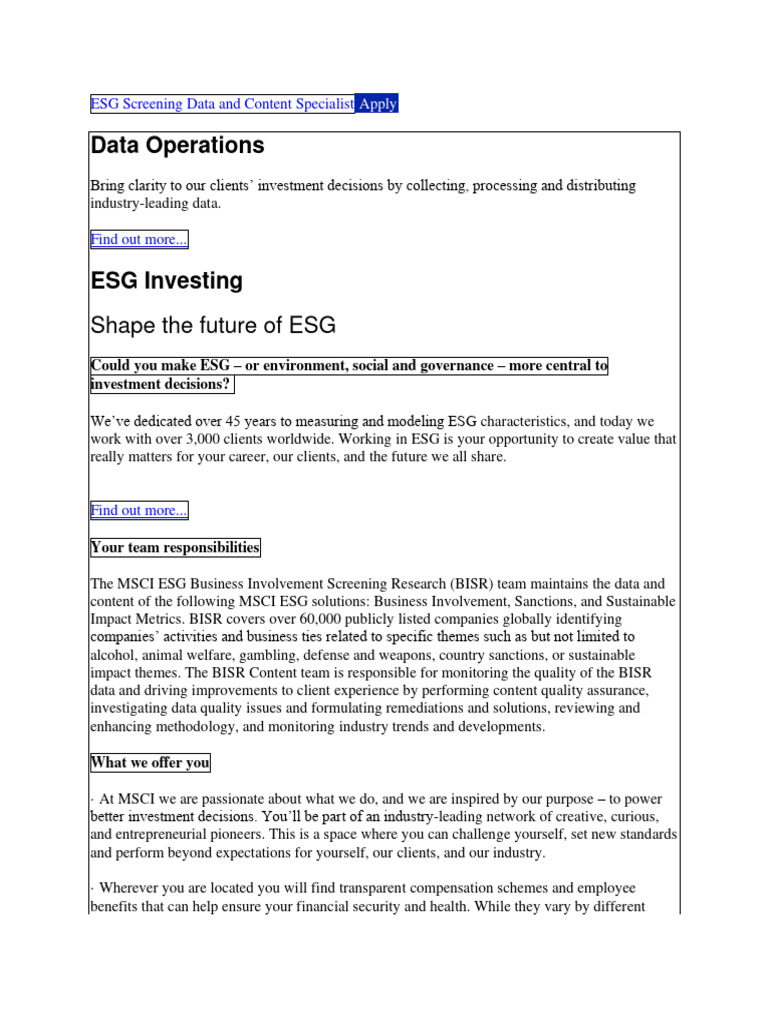 ESG Screening Content and Data Specialist - Real Estate - Energy ...