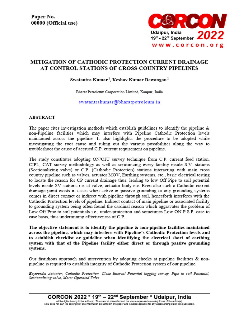 Mitigation of Cathodic Protection Current Drainage at Control Stations of Cross-Country ...