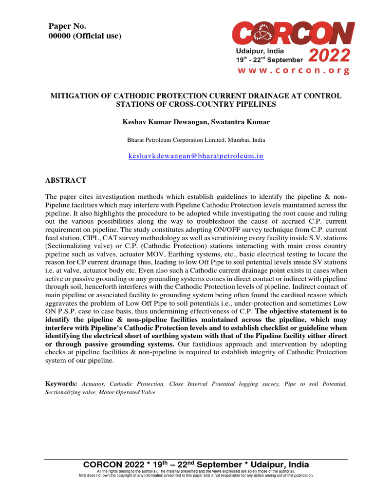 Abstract - Corcon - Mitigation of Cathodic Protection Current | PDF ...